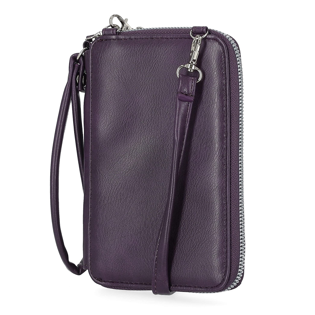 Mundi Jacqui RFID Blocking Crossbody Wallet Bag for Women, Compact Travel-Size Cell Phone Holder Purse - Vegan Leather, Purple