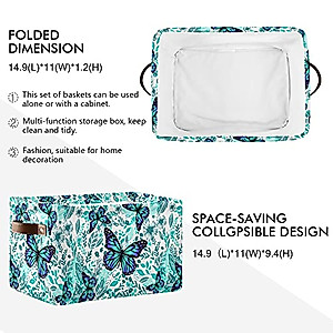 KEEPREAL Blue Butterflies Storage Basket Bin, Large Cube Storage Box Canvas Collapsible Storage Organizer for Home Office Closet - 15 L x 11 W x 9.5 H