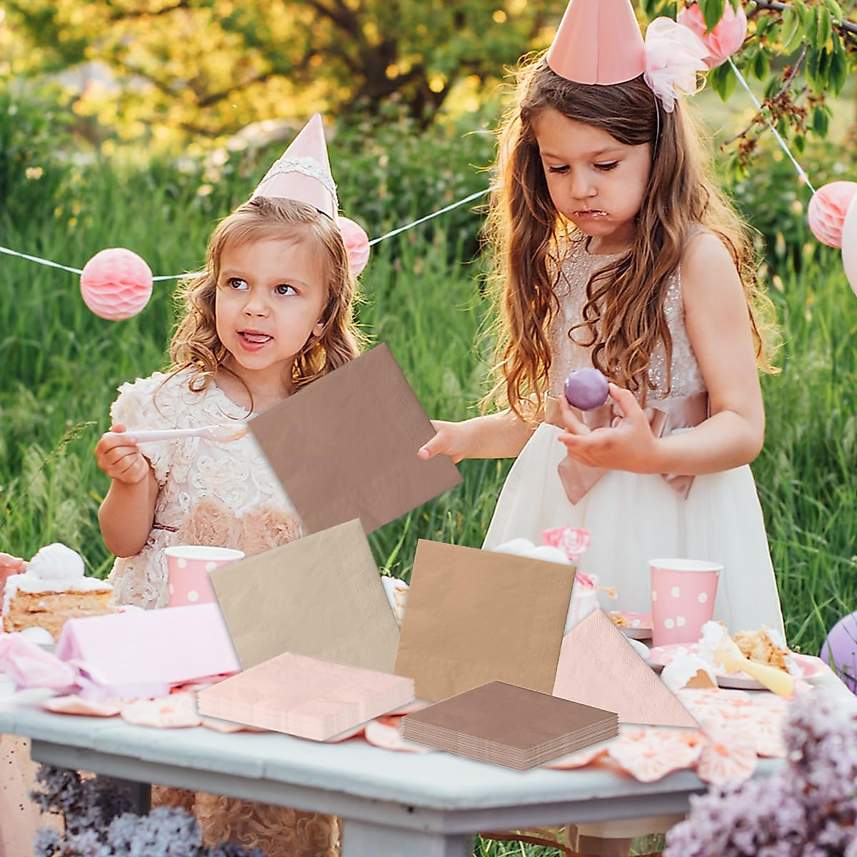 40Pcs Neutral Brown Napkins-Boho Baby Shower Decorations Neutral Gradient Disposable Napkins for Bridal Shower,Wedding, Birthday