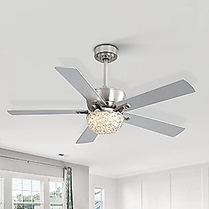 Breezary 52" Ceiling Fans with LED Lights Remote Control, 5 Reversible Blade Chandelier Crystal Lighting Ceiling Fan for Bedroom Home Office