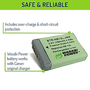 Wasabi Power NB-13L Battery for Canon PowerShot G1 X Mark III, G5 X, G7 X, G7 X Mark II, G9 X, G9 X Mark II, SX620 HS, SX720 HS, SX730 HS, SX740 HS