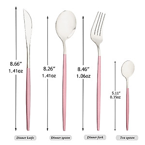 Snplowum Mirror Cutlery Serving Set, 24-piece 18/0 Stainless Steel Silverware With Pink Handle Simple & Modern Tableware For Home Party Restaurant Christmas Dinner, Service For 6 (Pink Silver)