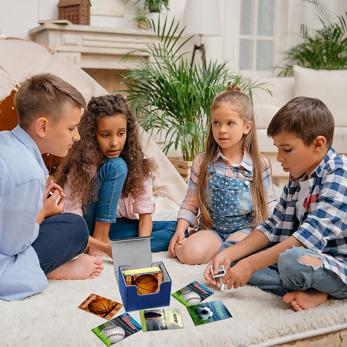 2 Pieces Card Deck Case Trading Card Storage Boxes Magnetic Deck Holder Leather Deck Sleeves to Storage 100 Cards Guardian Guardian (Horizontal,Red, Blue)