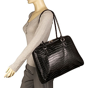 Mobile Edge Women's Black, Milano 15.4 Inch Business Laptop Handbag Faux Croc, Soft Poly-Suede Lining Protection, MEMC1S