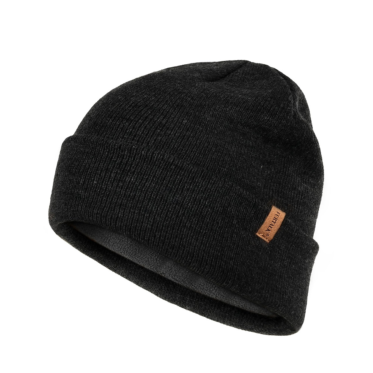 FURTALK Mens Beanie Fleece Lined Winter Hats Double Layered Stylish Knited Cuffed Plain Hat Dark Grey