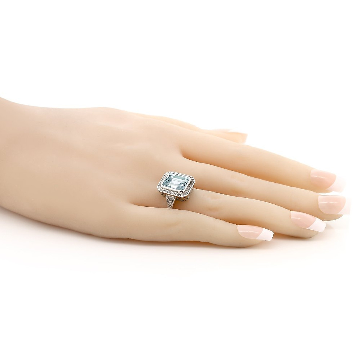 Gem Stone King 925 Sterling Silver Simulated Aquamarine Ring For Women | 5.00 Cttw | Emerald Cut 11X9MM | Available In Size 5, 6, 7, 8, 9