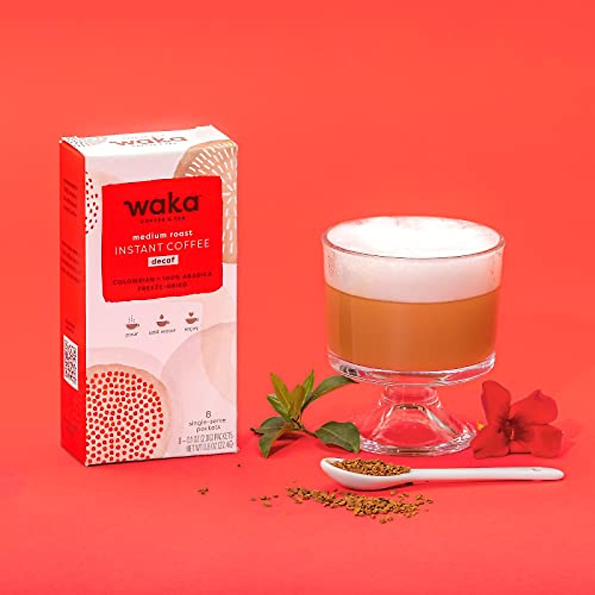 Waka Quality Instant Coffee — Decaffeinated Medium Roast — Arabica Beans & Freeze Dried — 8 Packets for Hot or Iced Premium Instant Coffee