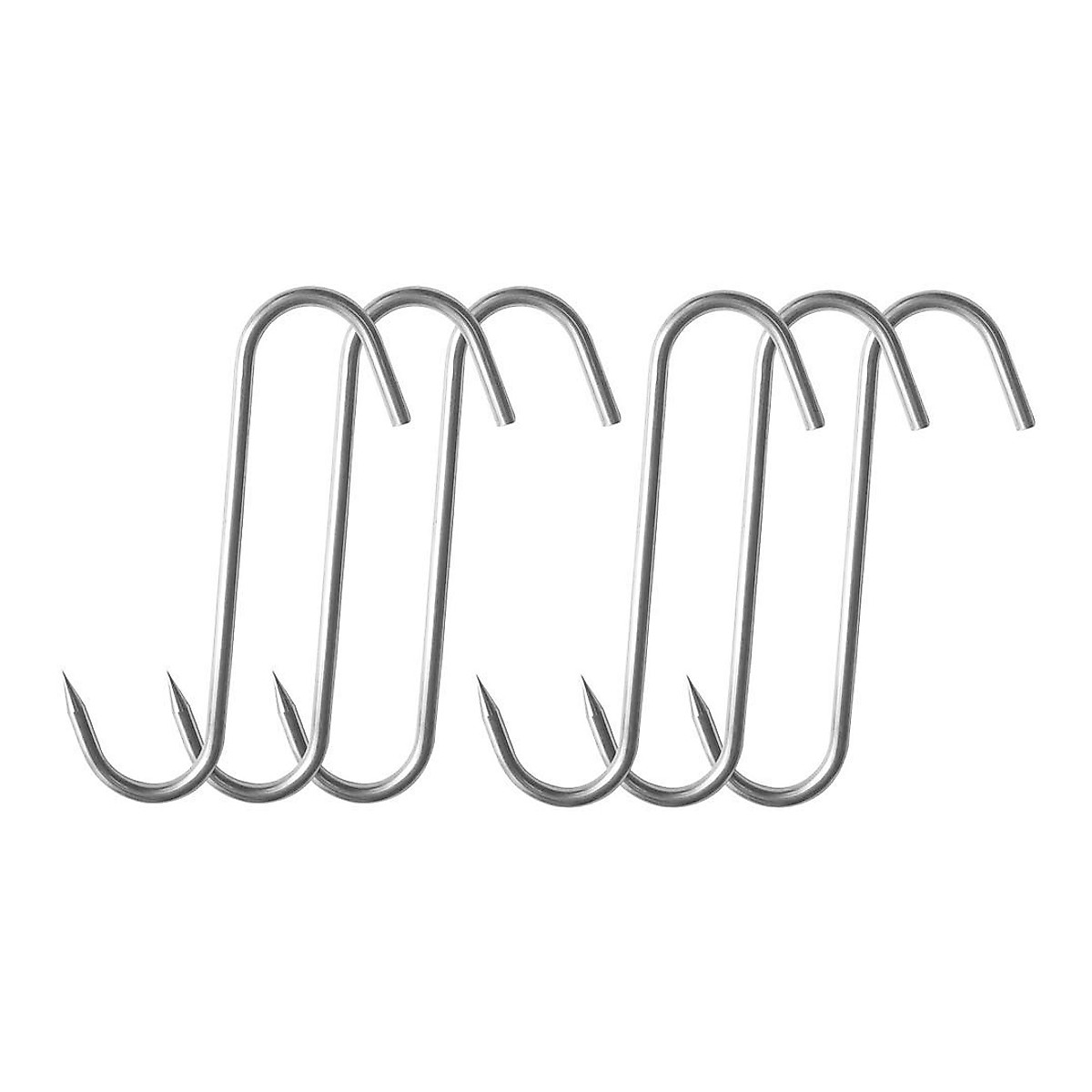 Astra Gourmet 7.5" Meat Hooks S-Hook Stainless Steel Meat Processing Butcher Hook Pot Racks S Hook Meat Hangers for Bacon Sausage Smokers - 6 Pack