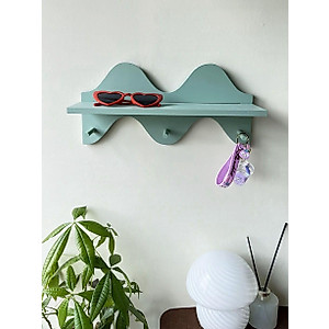 cozifycasa Floating Shelves for Wall Shelf with Hooks Key Holder Purse Rack Hanger Wood Small Cute Shelf for Bathroom Bedroom Game Room (sage Green)