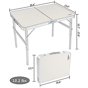 VINGLI 3FT White Folding Picnic Table with Carrying Handle Height Adjustable Lightweight Portable for Indoor Outdoor Picnic, Camping, Hiking, Fishing, BBQ