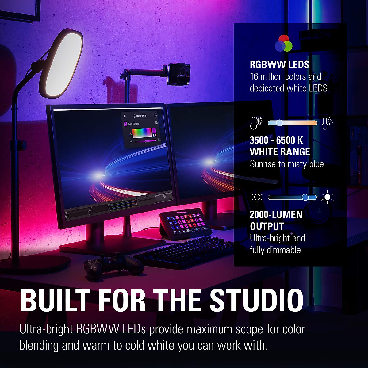 Elgato Light Strip - Smart Light with 16 million colors through RGBWW LEDs including Warm/Cold White, App-Control via iOS/Android, PC/Mac, Stream Deck, perfect for Gaming, Streaming and Home Setups