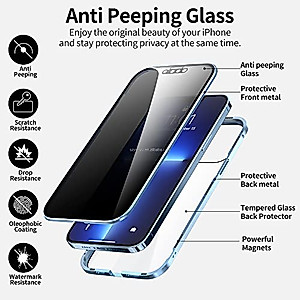 Privacy Magnetic Case for iPhone 13 Pro Max, Anti Peep Magnetic Adsorption Privacy Screen Protector Double Sided Tempered Glass Metal Bumper Frame Anti-Peeping Anti-Spy Case Cover for iPhone 13 ProMax
