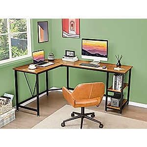 GreenForest L Shaped Computer Desk with Storage Shelves, 66 inch Modern Large Corner Gaming Desk for Home Office PC Workstation Space Saving Space, Walnut