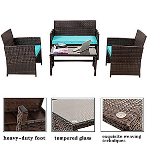 FAYEAN Patio Furniture Set 4 Pieces Outdoor Wicker Rattan Chairs Patio Sofa for Garden Porch Backyard Lawn Pool Green