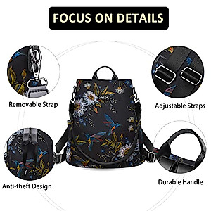Backpack Purse for Women Travel Backpack Anti Theft Fashion Backpack Nylon Waterptoof Backpack Daypack College Bookbag Shoulder Bag Cute Hummingbird
