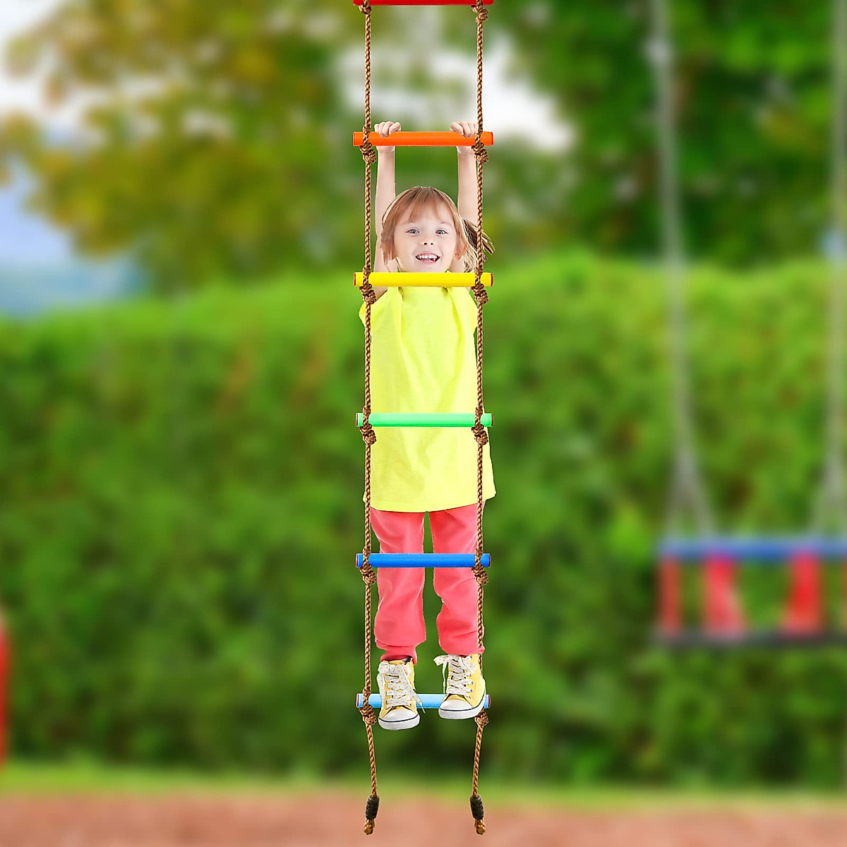 Perantlb 6.8ft Climbing Rope Ladder for Kids or Adult - Climbing Game for Swing Accessories - Tree House, Playground, Play Set for Boys Children