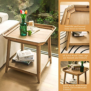 TIMBERMAVEN Rustic Farmhouse Square End Table, French Country Vintage Side Table, Boho Industrial with Storage Shelf for Living Room,café, Bedroom, Small Spaces,Solid Wood Nature White