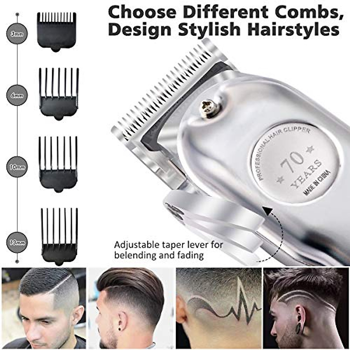 Hair Clippers for Men Professional Rechargeable Cordless Hair Trimmer Cutting Kit with Titanium Ceramic Blade 4 Grooming Combs 2500mAh Lithium Ion LED Display Haircut Kit