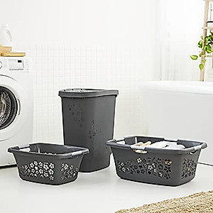 Rotho Flowers Laundry Basket with 2 Handles, Plastic (PP) BPA-, Anthracite, 25 L, (50.5 x 38.3 x 21.8 cm)