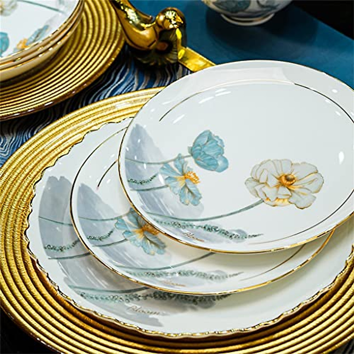 GAENZA Home Tableware 60 Piece Rice Bowl Cutlery Set Bowl Plate Dish Ceramic Tableware