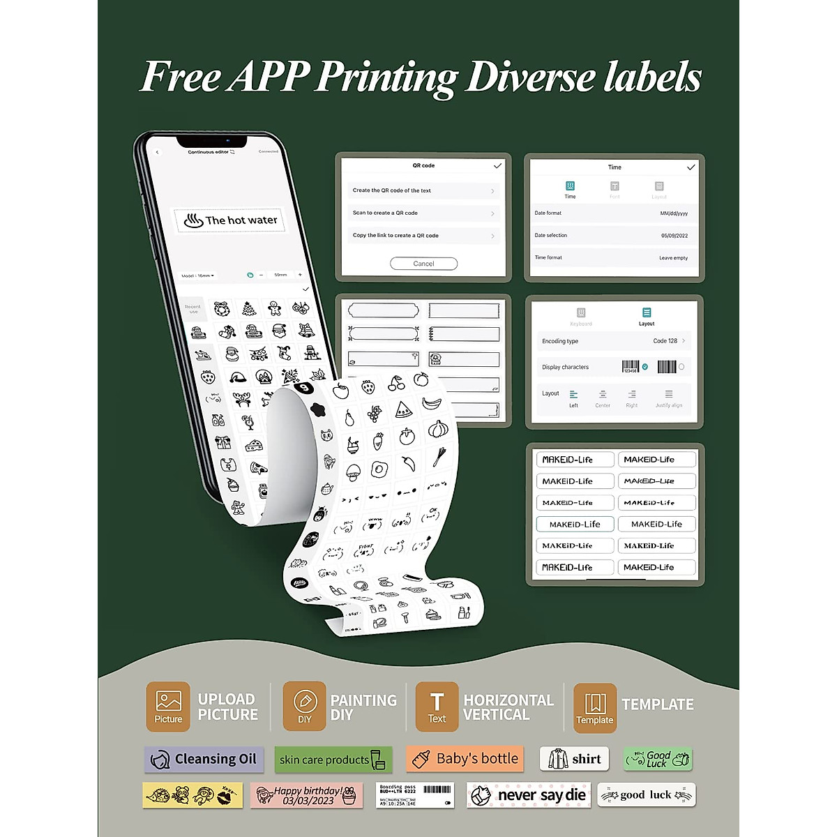 MakeID HD(300dpi) Label Maker Machine with 4 Rolls Tape, Bluetooth Multifunction Label Printer Available for Smartphone, Smart Sticker Maker with Multiple Templates for Office Home Organization