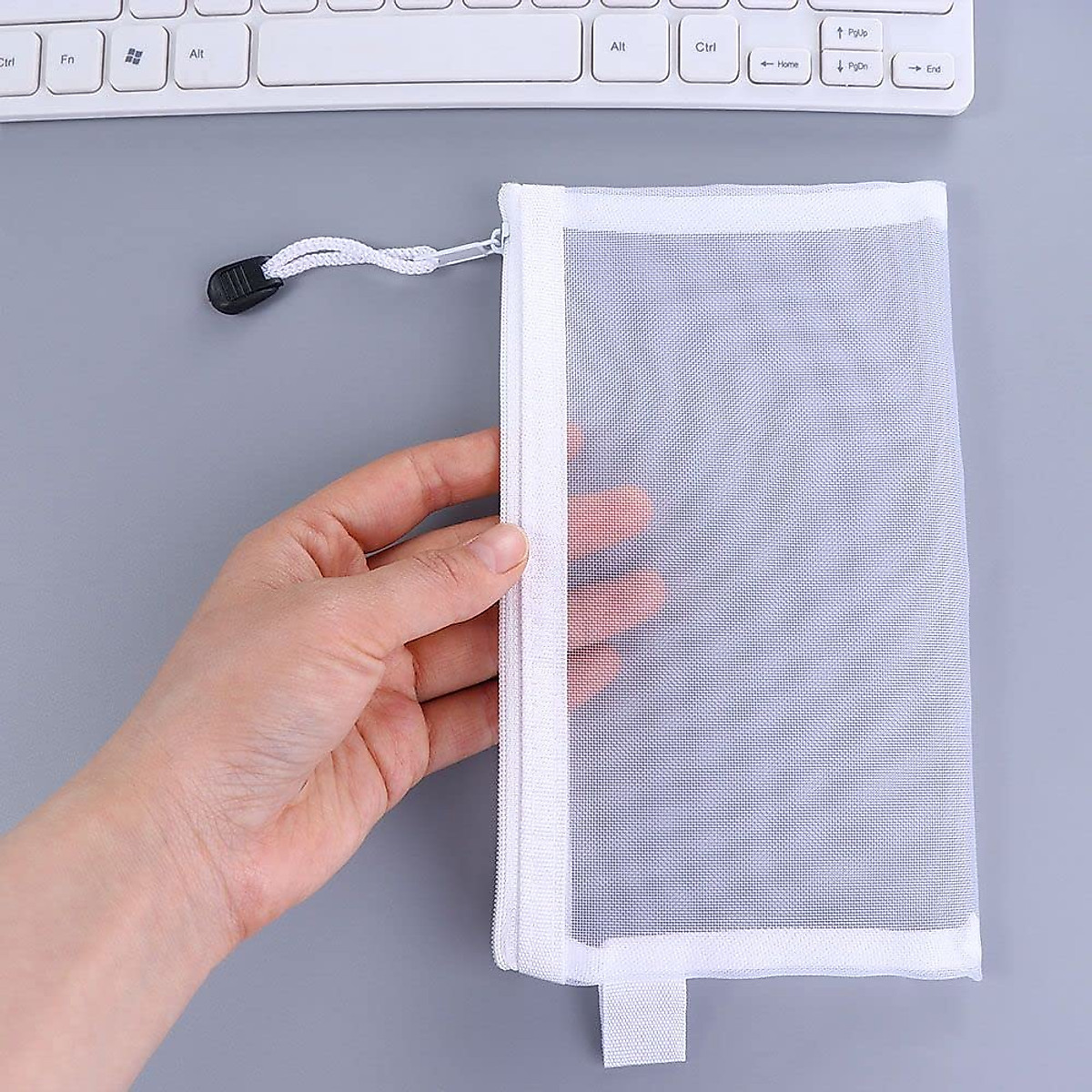 Mesh Zipper Pouch Zipper File Bags, Pencil Case Storage Bags, Transparent Coin Purse Document Bag,Colorful Cosmetic Makeup Pouch(White A4)