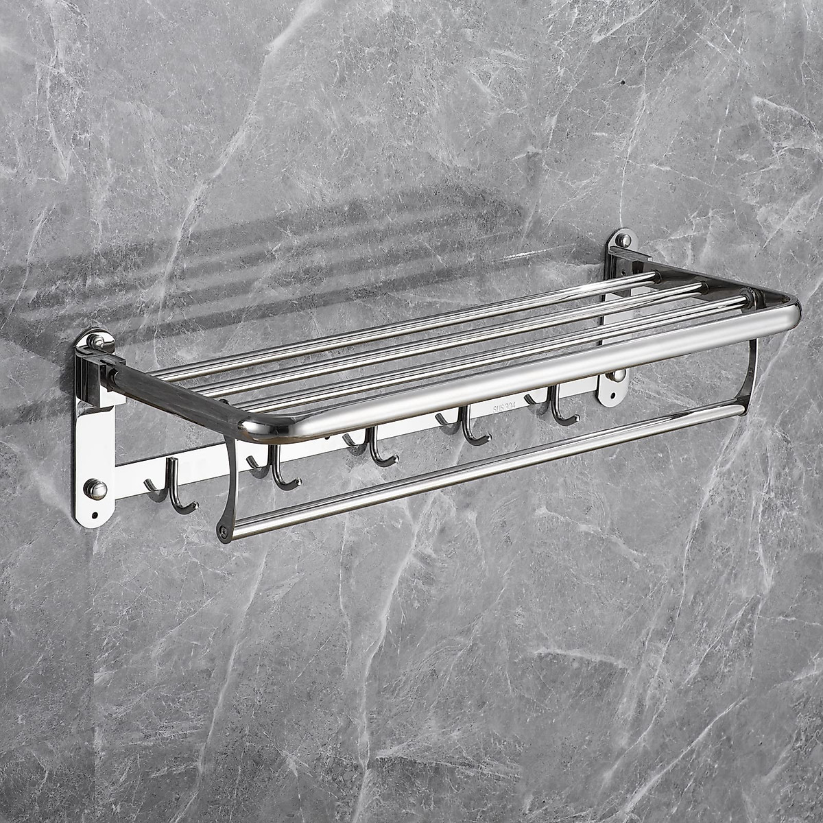 Towel Rack - Stainless Steel BathTowel Rack,Polished 304 Stainless Steel 5 Hooks Towel Shelf，23 inches Foldable Wall Mounted Bathroom Towel Holder