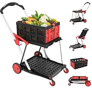Multi Use Functional Collapsible Carts, Mobile Folding Trolley, Shopping Cart with Storage Crate, Portable Folding Cart, Shopping Cart Folding Trolley for Groceries, Home