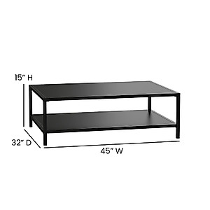 Flash Furniture Metal Indoor/Brock Outdoor Coffee Table with Lower Shelf - Black Steel Coffee Table for Business or Home Use - Modern Square Leg Frame