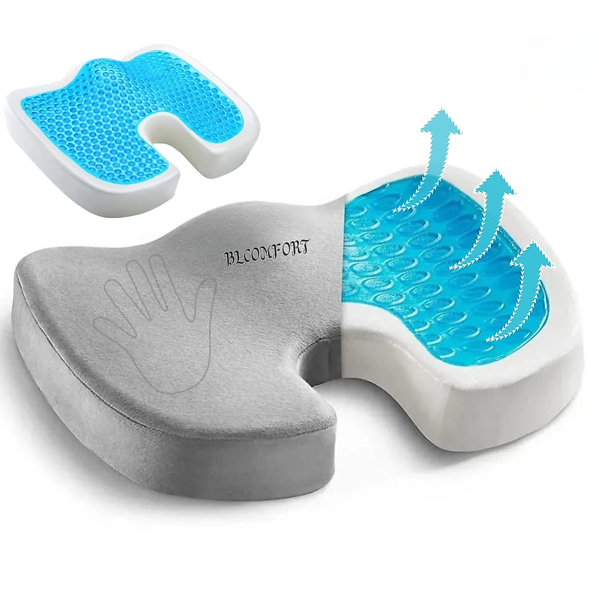 BLCOMFORT Gel Enhanced Seat Cushion for Desk Chair – Premium Gel Memory Foam Office Chair Cushion, Car Seat Cushion for Driving, Gaming – Chair Cushions for Back & Sciatica Pain Relief (Grey)