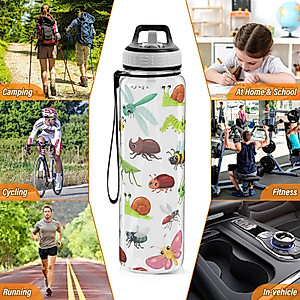 Boccsty Butterfly Bugs Kids Water Bottle with Straw Beetle Dragonfly Ladybug Bee Snail Sports Bottles BPA-Free Tritan Plastic Water Jug for Women Men Gym Outdoors