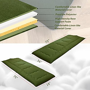 MAXYOYO Roll Up Mattress Sleeping Mat, Floor Futon for Outdoor Indoor, Upgraded Portable and Foldable Mattress, Green Twin, 75x36 Inch