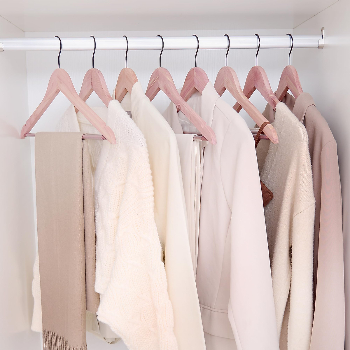 JS HANGER American Red Cedar Hangers 10 Pack, Smooth Finish Wood Coat Hangers for Suit Shirt, Aromatic Cedar Clothes Hangers with Swivel Hook & Notches for Dress, Jacket, Pants