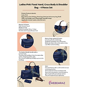 Ladies Womens Girls 4 Pieces Set Fashion Bag Soft PU Leather Handbag Tote Shoulder Bag Crossbody Bag Wallet Card Bag (Blue)