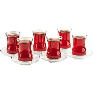 BullyBae Turkish Tea Glasses and Saucers Set (12 Pieces), Arabic Persian Tea Cups (4oz/120ml)