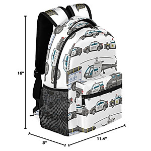 TropicalLife Police Car Larger Student Backpack, Policeman Motorbike Waterproof School Bag For Teen Girls Boys