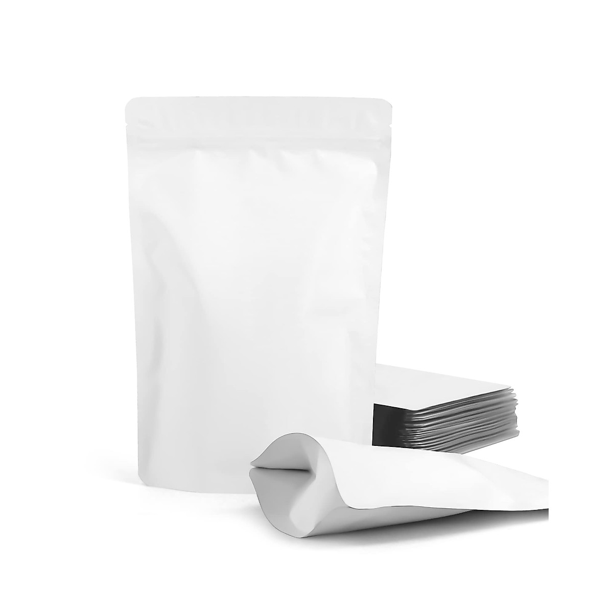 100 Pack Resealable Stand Up Bags,4.7" x 7.9" Smell Proof Pouch Sealable Foil Pouch Bags for Packaging (White)