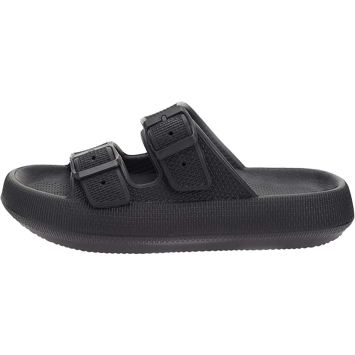 BRONAX Cloud Slides for Women Shower Pillow Slippers Cushion Bathroom Pool Extra Thick Sole Adjustable Double Buckle Foam Beach Sandals Ladies Soft Size Black