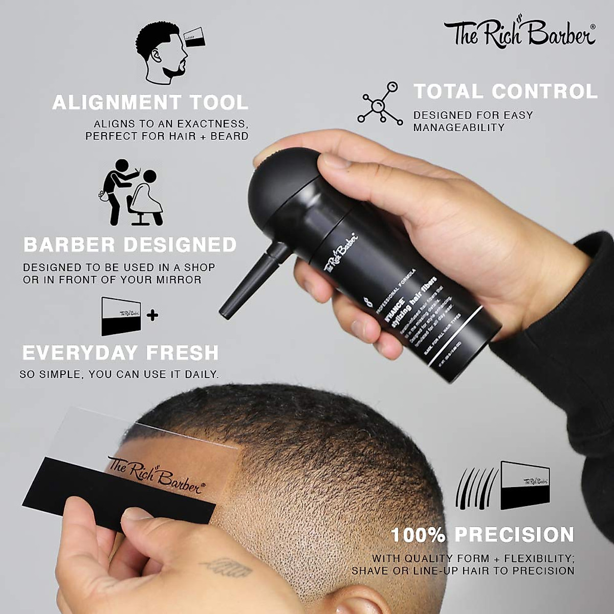 The Rich Barber N'Hance Hair Building Fiber Application Cards, 5 Pack - Hairline Line Up & Enhancement Applicator Tool - Works with All Hair Building Fibers - For Barbers & Personal Use