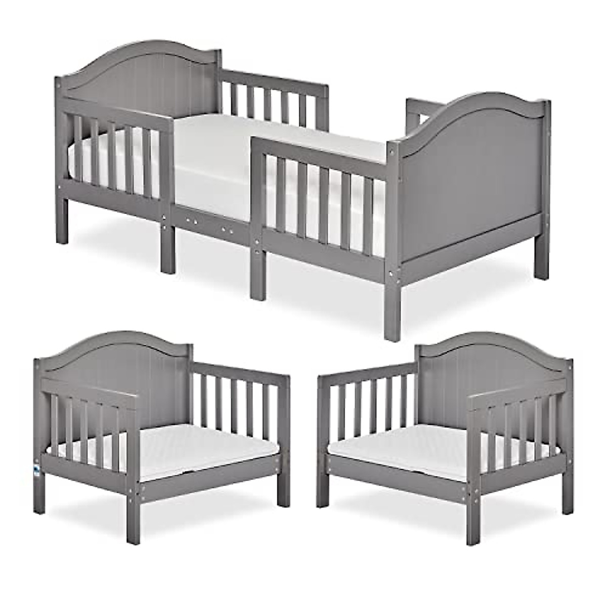 Dream On Me Portland 3 In 1 Convertible Toddler Bed in Steel Grey, Greenguard Gold Certified, JPMA Certified, Low To Floor Design, Non-Toxic Finish, Pinewood