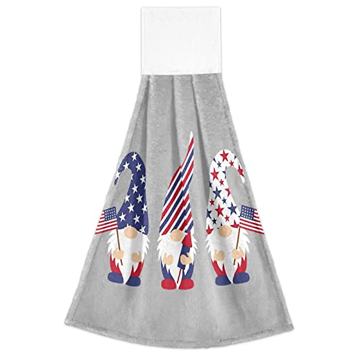 Vnurnrn Patriotic 4th of July Gnomes American Flag Hanging Tie Towels Absorbent Hand Towel with Hook & Loop for Kitchen Bathroom 2 Pieces