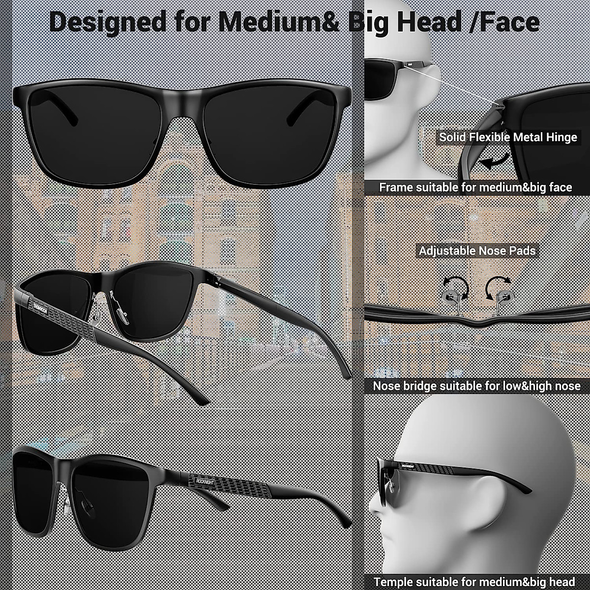 ROCKNIGHT Driving Sunglasses for Men Polarized UV Protection Metal Frame Cool Outdoor Casual UV400 Sunglasses Hiking Travel