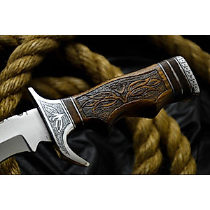 2a's Knives Handmade D2 Steel Bowie Knife with Sheath, This Cutting Knife has Hand Engraved Wood Handle.
