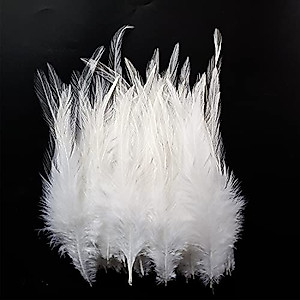 Happy Feather 100PCS Saddle Hackle Rooster Feather for Crafts, 5-7 inch Natural Pheasant Neck Feathers DIY Pendant Earrings Dream Catcher-White