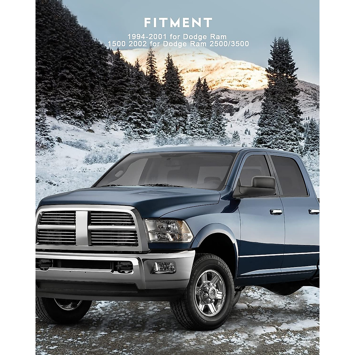 OCPTY Towing Mirror with Manual Adjusted Left Side Tow Mirror Compatible with 1994-2001 for DODGE for Ram 1500 1994-2002 for DODGE for Ram 2500 3500 Truck with Black Housing