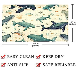 Bath Tub Shower Mat - Anti-Slip PVC Material 15.1x26.8 in, Gentle Cushioning Quick Drying Suction Cups Reliable Solution - Whales Playing in The Ocean Pattern Non-Slip Floor Mat