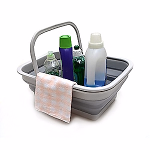 SAMMART SAMMART 9.2L (2.37Gallon) Collapsible Tub with Handle - Portable Outdoor Picnic Basket / Crater - Foldable Shopping Bag - Space Saving Storage Container (1, Grey)