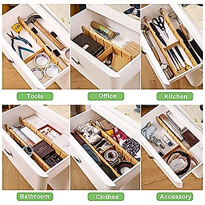 horganize Bamboo Drawer Dividers with Inserts, 8 Pack Kitchen Drawer Dividers Adjustable (17-22 inches) for Clothes, Dresser, Bathroom, Office