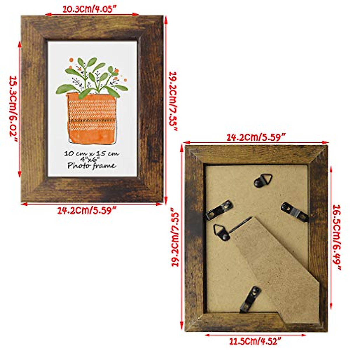 PETAFLOP Picture Frames 4x6 Rustic Frame Fits 4 by 6 Inch Prints Wall Tabletop Display, 7 Pack