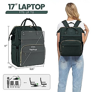 LOVEVOOK Laptop Backpack for Women,17 Inch Professional Womens Travel Backpack Purse Computer Laptop Bag Nurse Teacher Backpack,Waterproof College Work Bags Carry on Back Pack with USB Port,Dark Green